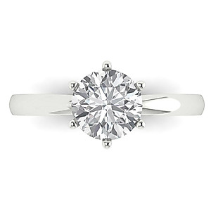Clara Pucci 1.50 ct Round Cut Solitaire Genuine Moissanite Wedding Bridal Designer Anniversary Engagement Ring in 14k White Gold for Women