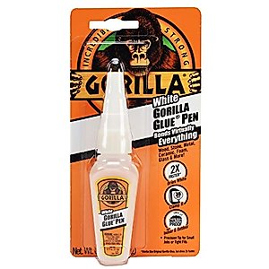 Gorilla White Gorilla Glue Pen, Waterproof Polyurethane Glue, .75 Ounce Precision Tip Bottle, White, (Pack of 1)