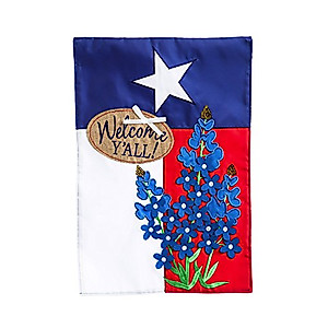 Evergreen Welcome Y'All Texas State Garden Size Flag Bluebonnets | 3D Applique & Double Sided Stitched | 18-in x 12.5-in | Lone Star | Welcome Outdoor Home Décor Lawn Yard Patio Deck Porch