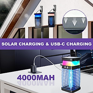 Solar Bug Zapper Outdoor,Portable Mosquito Zapper, Indoor Mosquito Zapper Rechargeable,IP68 Waterproof Electric Mosquito Trap Fly Zapper with RGB Light for Patio,Camping,Home,Backyard,Garden