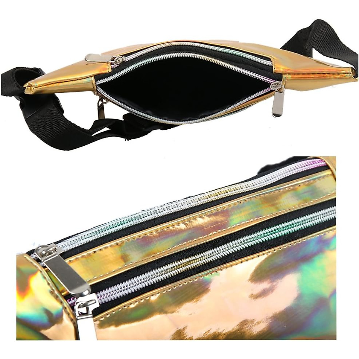 Holographic Fanny Pack for Women Men, Water Resistant Crossbody Waist Bag Pack with Multi-Pockets Adjustable Belts