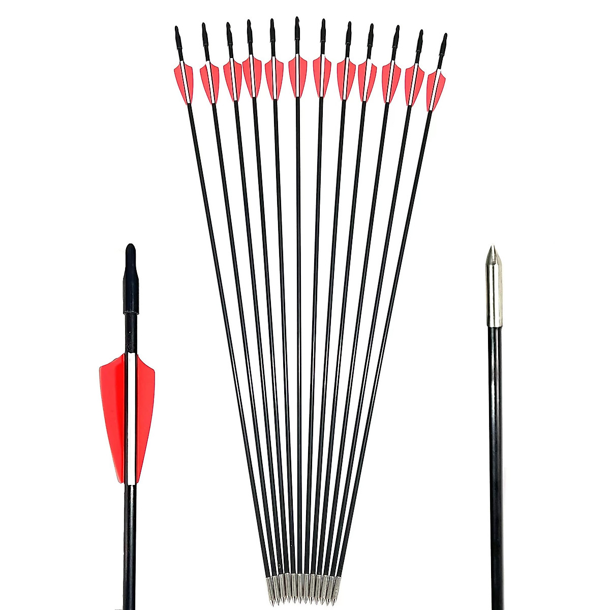 GPP Archery Beginner's First Arrows (30" Fiberglass Target Archery Arrows) - 12 Pack,Red