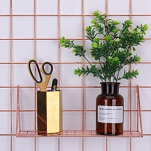 GRIDYMEN Straight Flat Display Shelf for Wall Grid Panel, Wire Hanging Organizer Rack Bin Storage Mountable, 11.8" Width x 4.3" Depth, Rose Gold