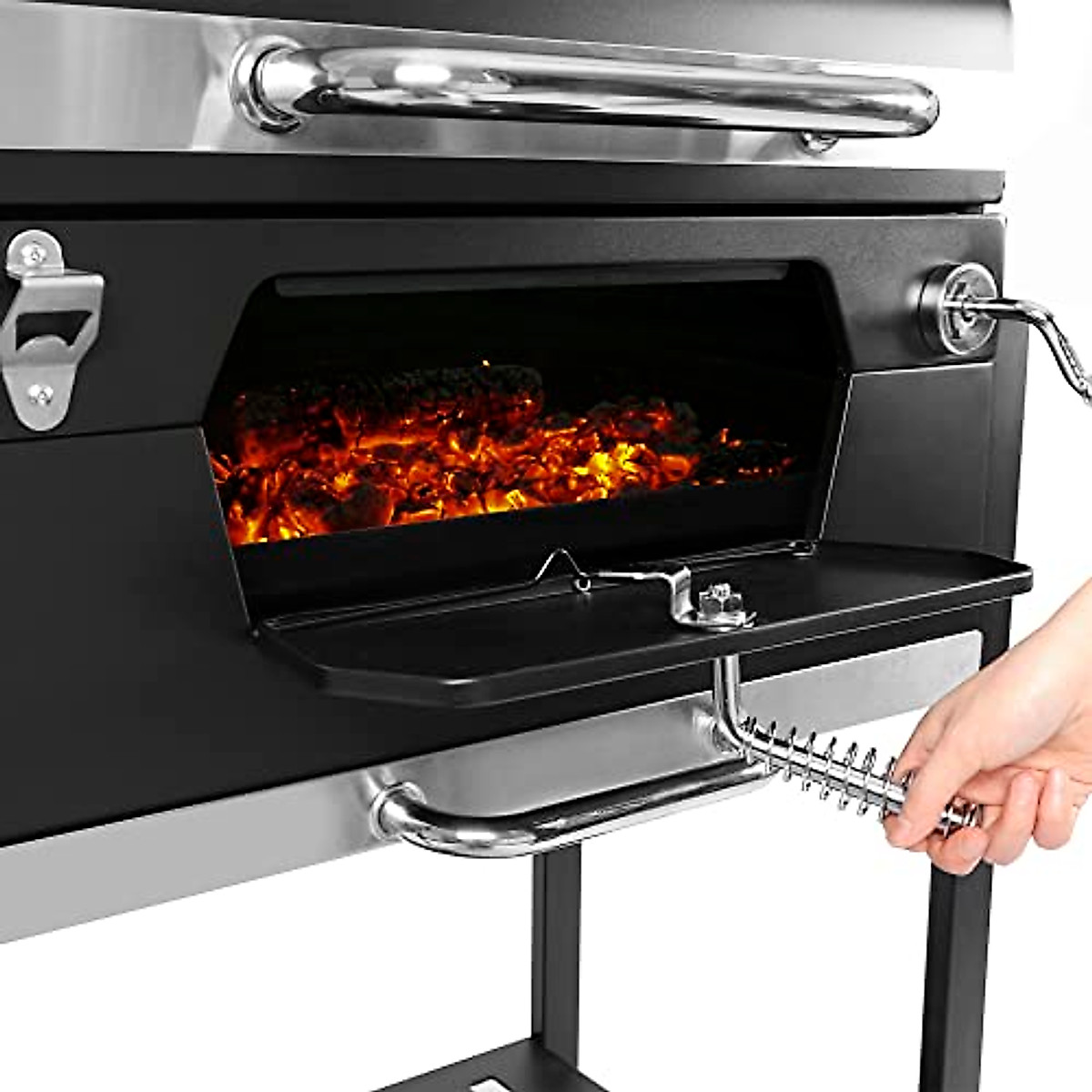 Royal Gourmet 24-Inch Charcoal Grill with Foldable Side Table, 490 Square Inches Heavy-duty BBQ Grill, Perfect for Outdoor Picnics Patio Garden and Backyard Grilling, Black,CD1824G