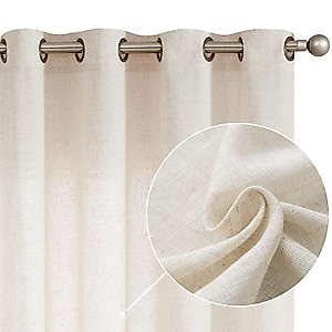 JINCHAN Linen Curtains for Living Room Beige Grommet Top Window Treatment Set for Bedroom 2 Panels 96 inches Long Crude