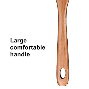 Large Wooden Cooking Spoon Mixing Serving Spoon Best Oak Wood Spoons for Cooking Spatula Non Toxic Kitchen Utensil 12.5 Inch Long Handle Spoon Big Stirring Corner Spoons