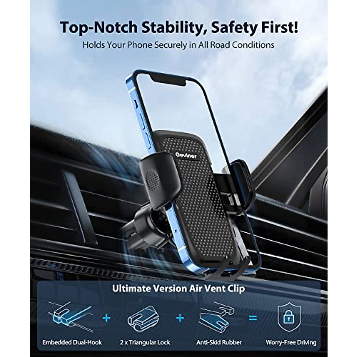 Car Phone Holder Mount 【Stable and Not Falling】 Car Phone Holder, Dashboard Windshield Air Outlet Multifunctional Phone Holder, iPhone 13 Thick Protective Case All Phones…