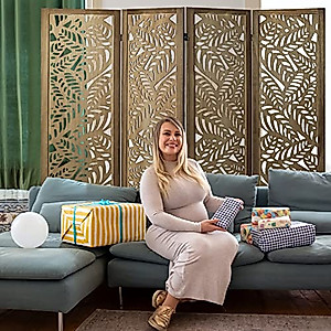 ECOMEX Cut-Out Room Dividers,5.6 FT Floral Cutouts Foldable Panel,Privacy Wall Portable Room Dividers Screen Wood Room Mesh Durable Design Freestanding Wooden Separator for Office(Brown Cut-Out)