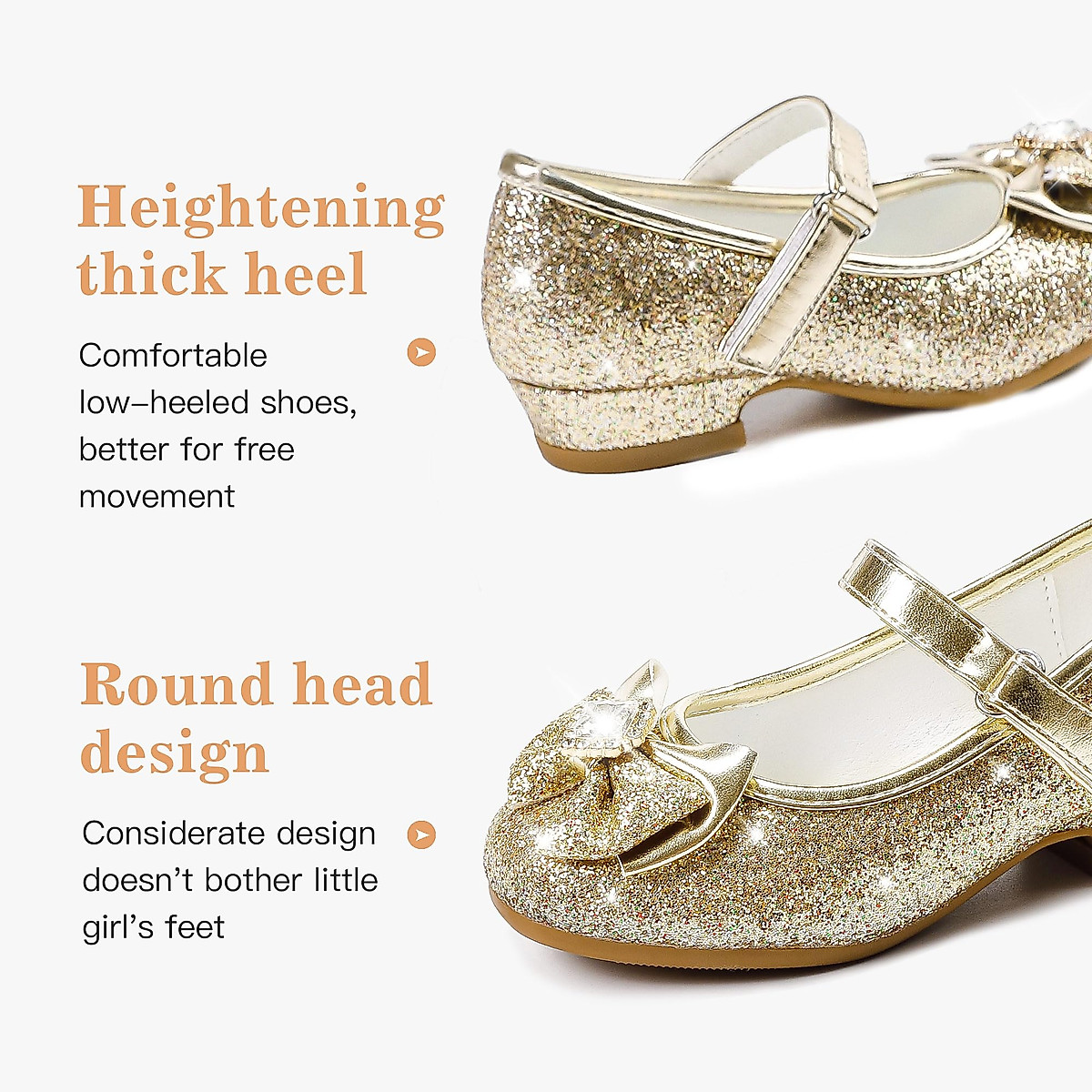 Furdeour Girls Flats Shoes Size 1 Gold Party High Heels for Little Flower Girls Cosplay Wedding Princess(2701Gold 1)