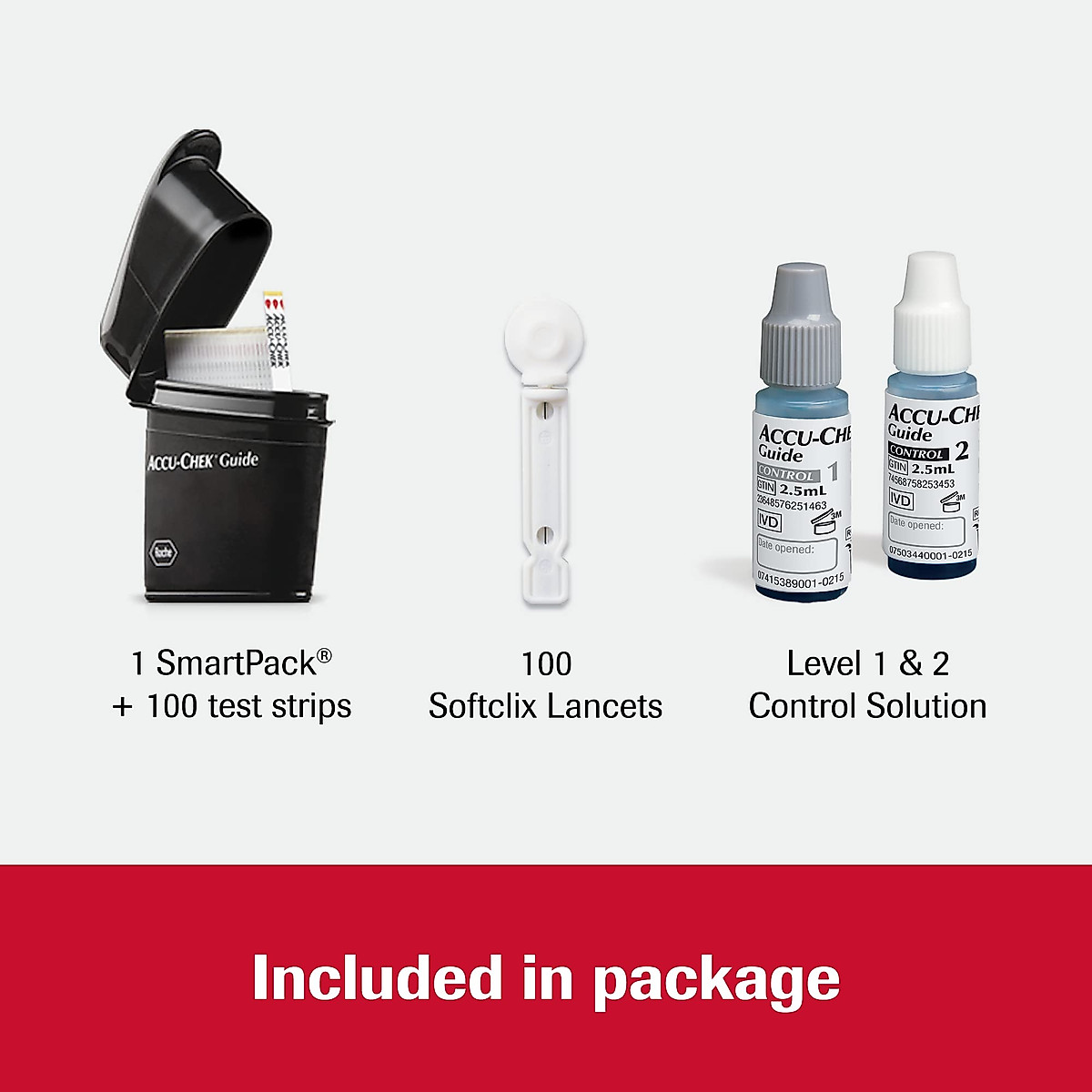 Accu-Chek Softclix Diabetes Blood Sugar Test Kit for Diabetic Glucose Monitoring: 100 Softclix Lancets, 100 Guide Test Strips, and Control Solution (Packaging May Vary)