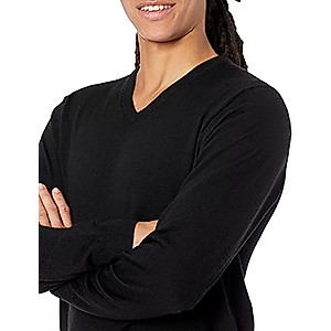 Goodthreads Men's Lightweight Merino Wool V-Neck Jumper (Available in Tall), Black, Large