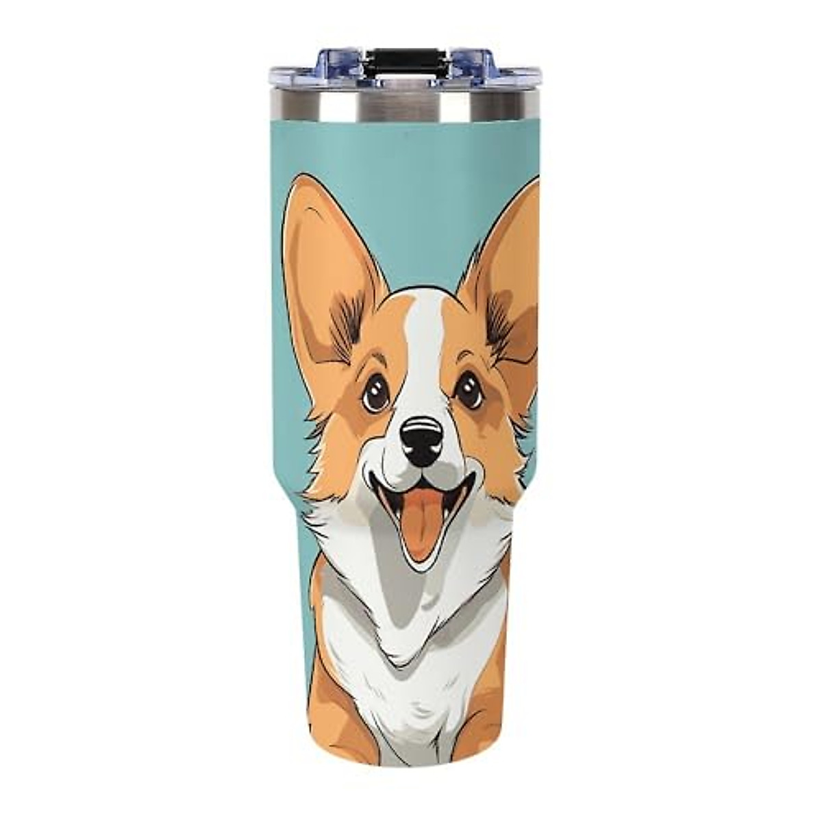 LPSADGF Corgi Cute Dog Insulated Stainless Steel Travel Mug, 40 Oz Tumbler with Handle And Straw Double-Wall Vacuum Coffee Cup, Leak-Proof Lid, Keeps Drinks Hot/Cold for Hours