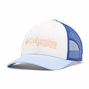 Columbia PFG Logo Ball Cap, Breathable, Adjustable, White/Vivid Blue/Sail/PFG, One Size