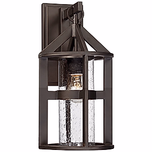 John Timberland Argentine Rustic Farmhouse Outdoor Wall Light Fixture Bronze 17" Clear Seedy Cylinder Glass for Exterior Barn Deck House Porch Yard Patio Outside Garage Front Door Garden Home