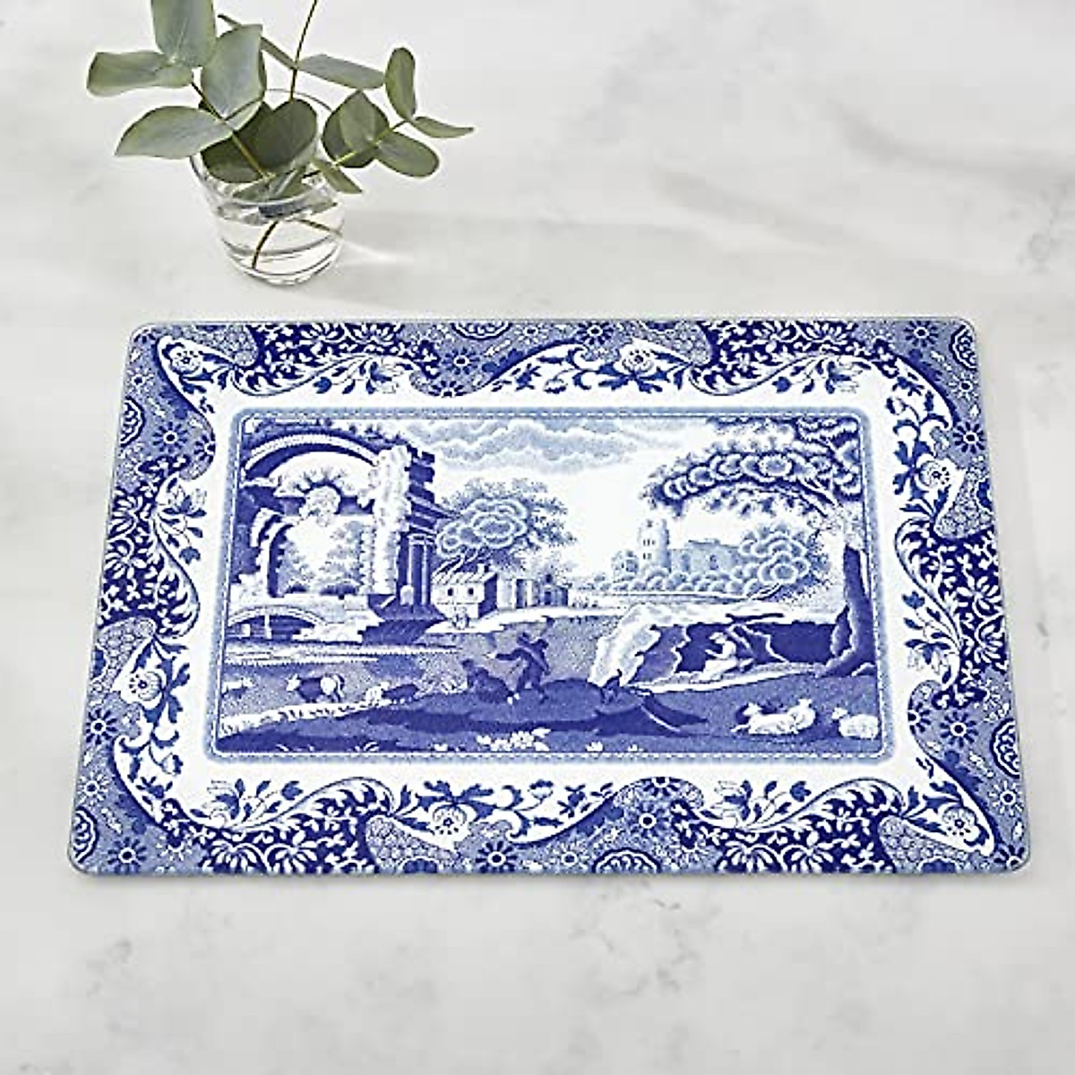 Portmeirion Home & Gifts Blue Italian Glass Worktop Saver, Blue & White, 30 x 40cm