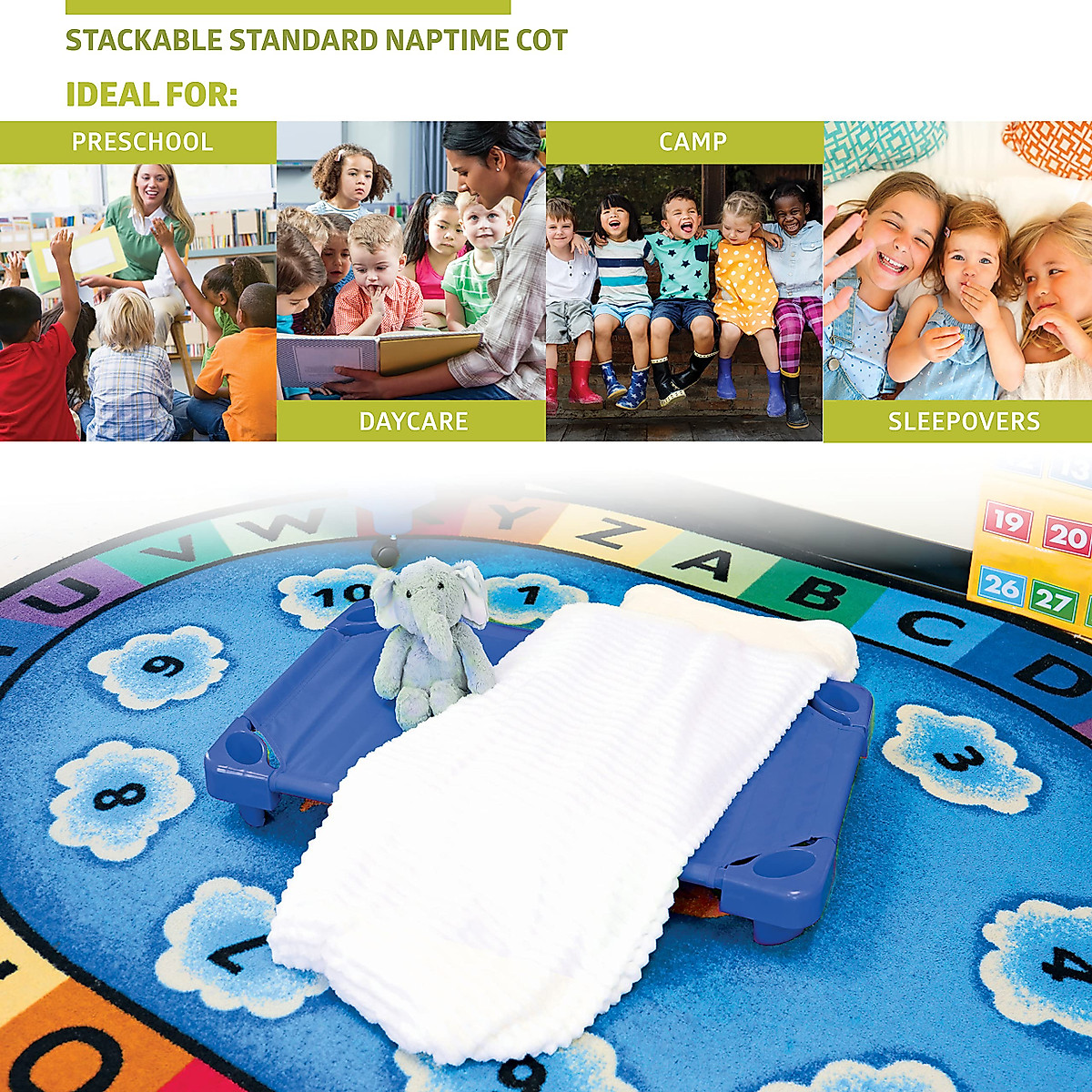 Pearington Stackable Standard Naptime Cot, Blue (Set of 5)