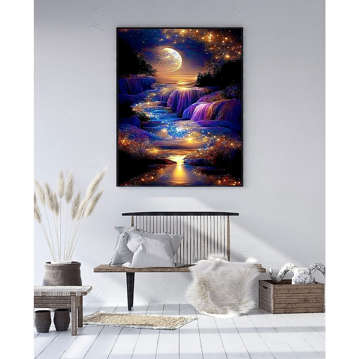 CHWGLFGG 5D Diamond Painting Kits for Adults Beginners, Moonlight Waterfall Diamond Art Kits, DIY Full Round Drill Night Moon Landscape Paint with Diamonds Gem Art, Home Wall Decor 12 x 16 Inch