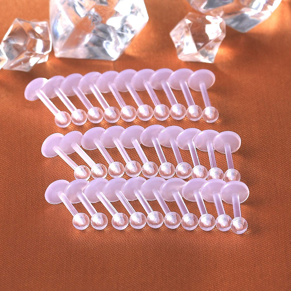 Lcolyoli 30PCS 16G Clear Acrylic Lip Rings Monroe Labret Studs Piercing Jewelry Bioflex Flexible Ear Tragus Helix Earring Retainer 8mm Bar Length 3mm Screw Ball Flat Back for Women Men Girls Work
