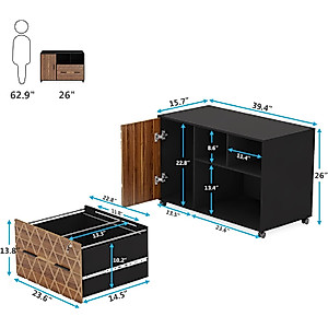 Tribesigns Large File Cabinet with Lock and Drawer, Modern Mobile Lateral Filing Cabinet Printer Stand Legal/Letter / A4 Size with Wheels and Storage Shelves for Home Office (Brown)