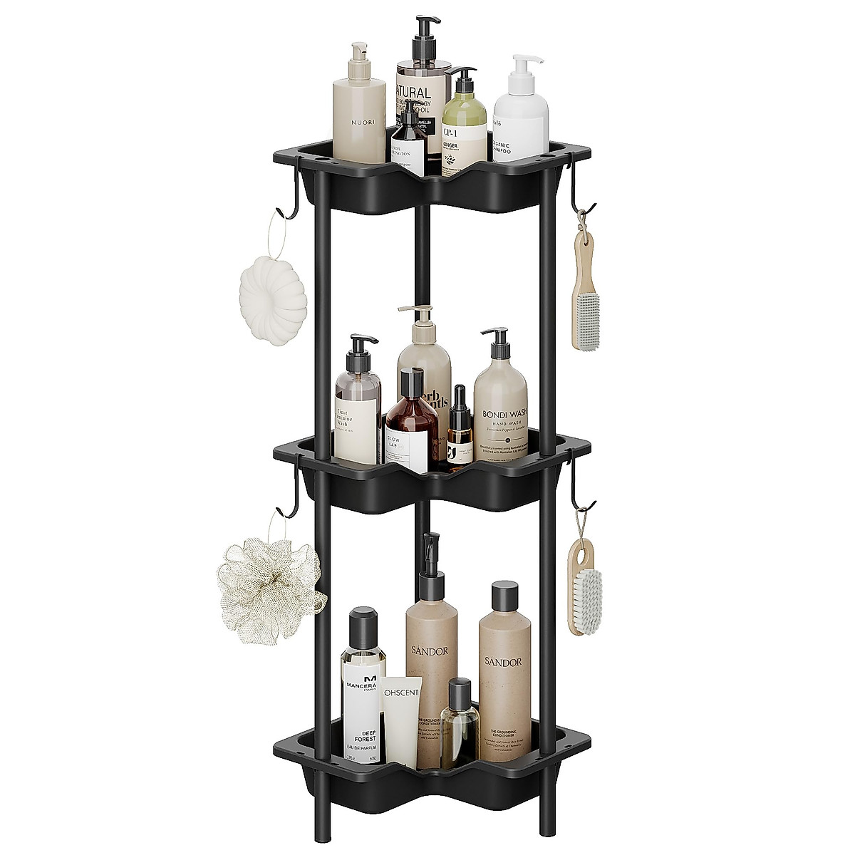 Nieifi Standing Shower Caddy, 3 Tier Floor Corner Shower Shelves for Bathroom Shampoo Organizer