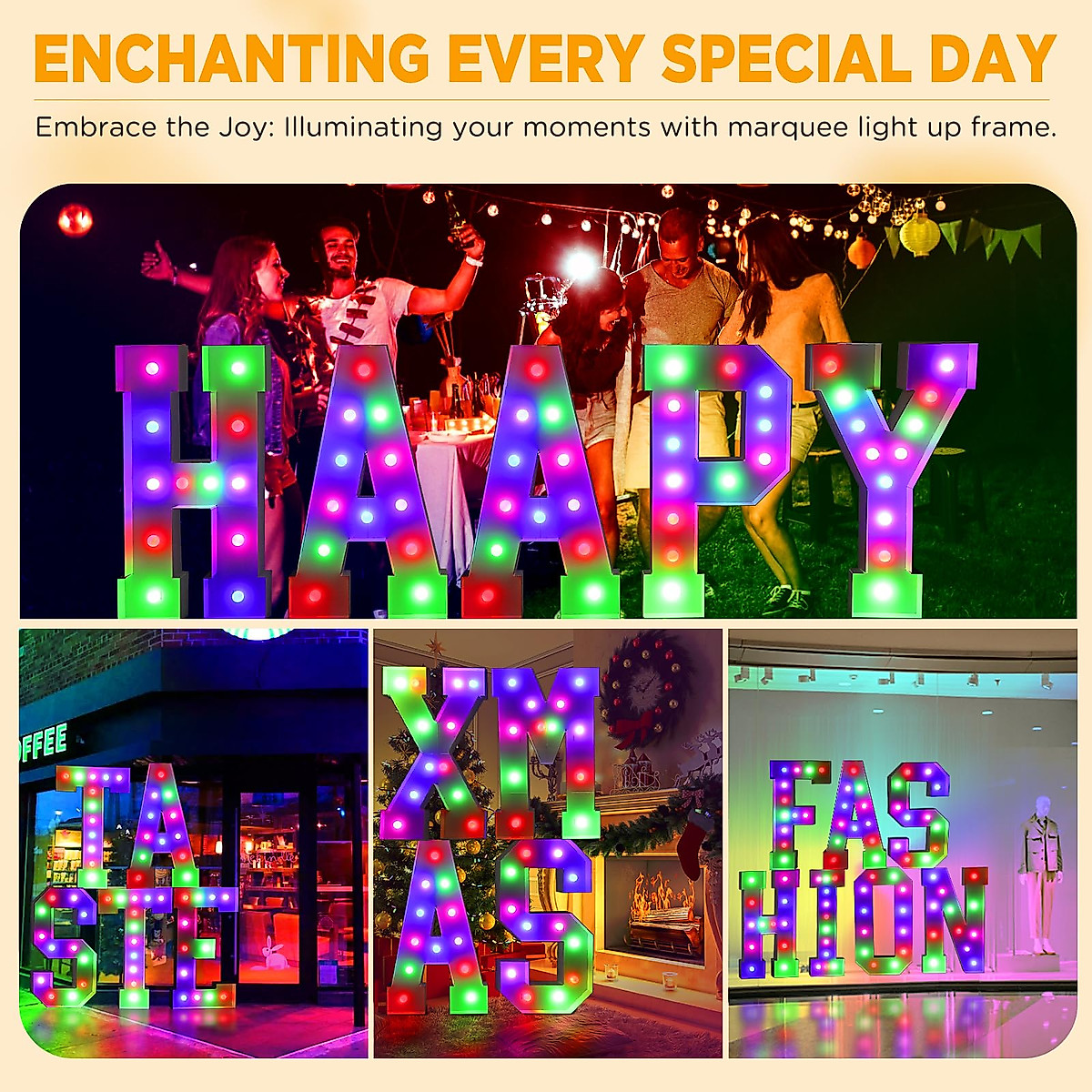 Marquee Light Up Letters, YBQZ 4FT Large Light Up Letters, Large Marquee Letters for Baby Shower Birthday Party Decor, Mosaic Balloon Frame for Wedding Engagement Party Decoration, Foam Letter E