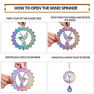 BusyLittleBee Hummingbird Wind Spinners Hanging for Yard and Garden Outdoor Decorations 3D Stainless Steel Metal Decor Outside Porch Patio Balcony Kinetic Sculpture Art Ornaments Small Whirligigs