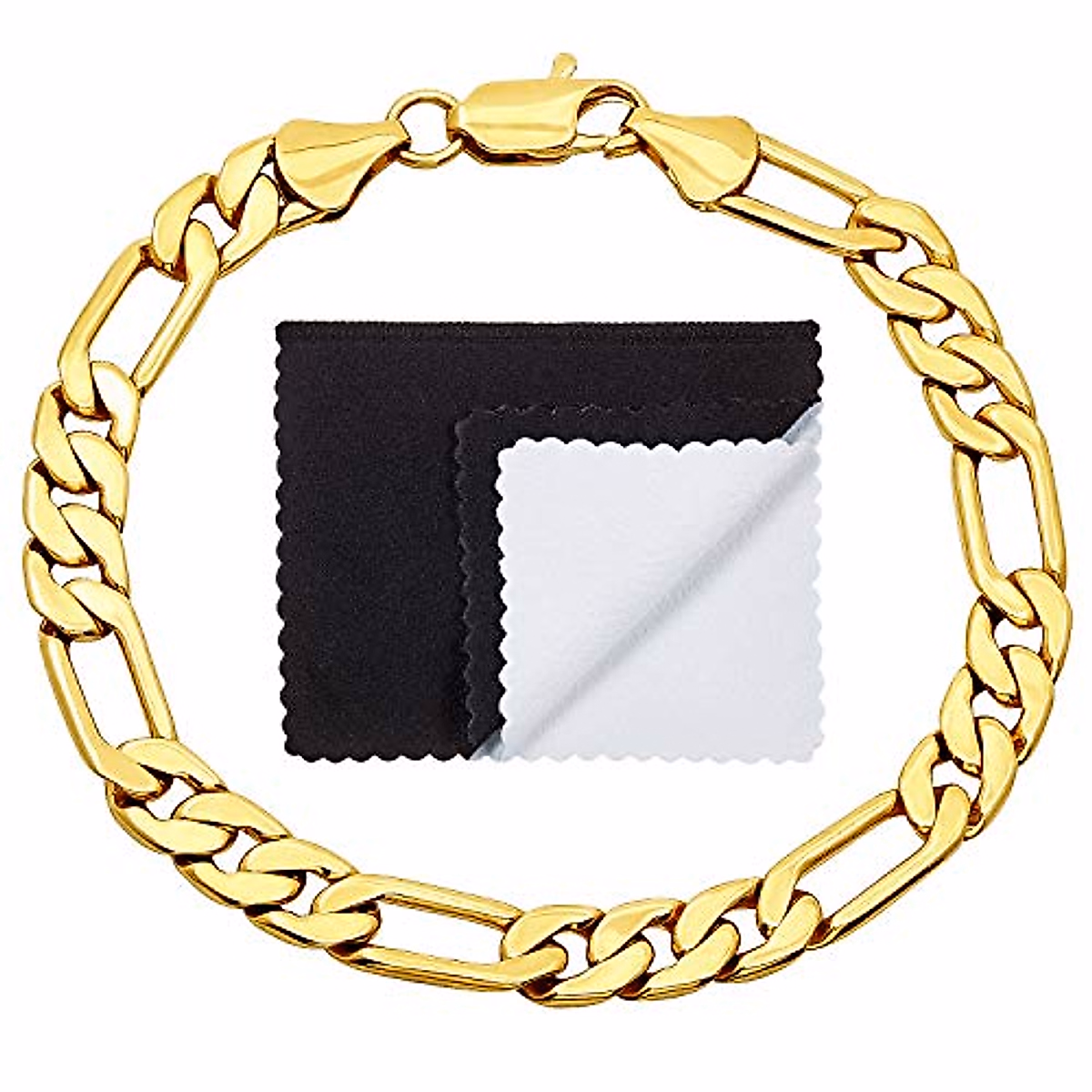 The Bling Factory 7.8mm 14k Yellow Gold Plated Flat Figaro Chain Bracelet, 8 inches + Gift Box