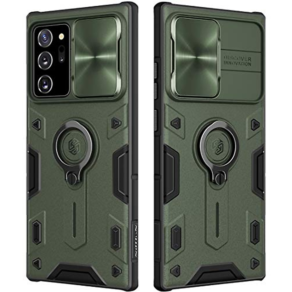 Samsung Galaxy Note 20 Ultra 5G Case with Ring Kickstand and Camera Lens Cover, CamShield Armor Shockproof PC & TPU Bumper Hybrid Protective Cover (Green,Note 20 Ultra/Note 20 Ultra 5G)