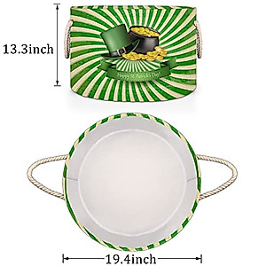 Saint Patrick's Day Green Hat（01） Large Round Baskets for Storage Laundry Baskets with Handles Blanket Storage Basket for Bathroom Shelves Bins for Organizing Nursery Hamper Girl Boy