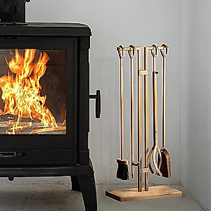 25" Brass Plated Iron Fireplace & Pit Poker, Fireplace Tool Accessory, Chimney Poker Indoor & Outdoor for Camping, Rust Resistant Finish with a Golden Touch, Fireplace Brush