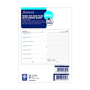 Filofax A5 week on one page with notes 2022 diary refill