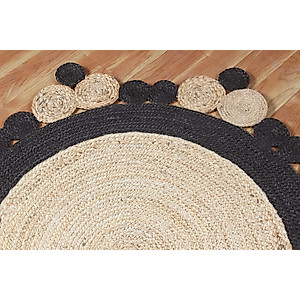 CASAVANI Collection Circle Area Rug - 10 Ft' Round Black Natural Jute Mat Geometric Kilim Rug Indoor Outdoor Use Mat Flatweave Rugs for Bedroom Bedside Round Dining Table Mat Hall & Kitchen