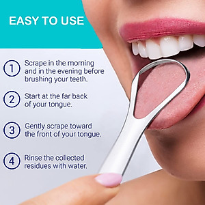 Tongue Scraper,Medical Grade Tounge Scraper Cleaner,Stainless Steel 100% BPA Free Metal Tongue Scrapers,Fights Bad Breath,Great For Oral Hygiene,Tongue Cleaners For Adults And Kids(Pack Of 2)