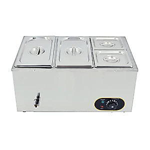 MOOTACO Steam Table Electric Food Warmers 1500W Commercial Food Warmer Countertop 4 Pan Bain Marie Buffet Servers Thermostat 30-85 °C with Lids & Drain Tap for Parties Restaurants Catering