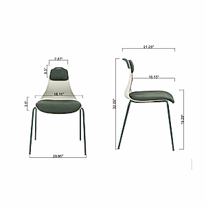 HESIEU Dining Chair Set of 2, Leisure Chair with Color-Blocking Cushions, Tilted 15°, Iron Legs with Silent Cushions, Double Back Support, Suitable for Dining Rooms, bedrooms and Living Rooms (Green)