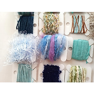 Cape Ann Blue Green Tones 25 Assorted Remnant Scrap Multifiber Multi Texture Yarn Samples