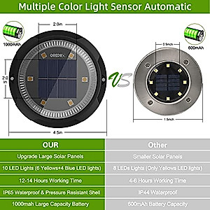 Solar Ground Lights, 8 Packs 𝟏𝟎 𝐋𝐄𝐃 𝟏𝟎𝟎𝟎𝐦𝐀𝐡 Solar Garden Lights IP65 Waterproof Outdoor In-Ground Landscape Lighting for Patio Pathway Lawn Yard Deck Driveway Walkway(Warm White+Blue)