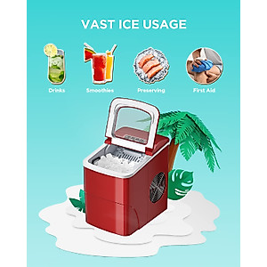 Ice Makers Countertop - Silonn Portable Ice Maker Machine for Countertop, Make 26 lbs Ice in 24 hrs, 2 Sizes of Bullet-Shaped Ice with Ice Scoop and Basket, Red