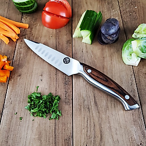 Ergo Chef Guy Fieri Knuckle Sandwich 4-Inch Paring Knife 8041 Premium 7CR17MoV Stainless Steel Blade Hollow Ground Blade Custom Style Tip, Ergonomic Pakkawood Handle