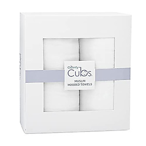 Comfy Cubs 2 Pack Baby Hooded Muslin Cotton Towel for Kids, Large 32” x 32”, Ultra Soft, Warm, and Absorbent. Baby Essentials Bath Towels, Cute Unisex Cover for Girls and Boys (2 Pack, White)