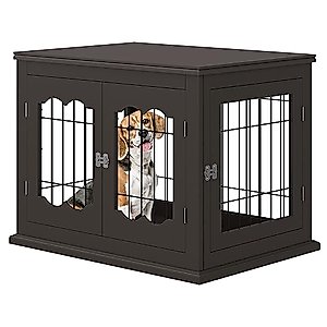4NM Furniture Style Dog Crate with Cushion, Dog Kennel, Dog Cage for Small Medium Dogs, Indoor Aesthetic Puppy Kennel, Chew-Proof Metal Bars,Pretty Cute End Side Table Nightstand- Espresso