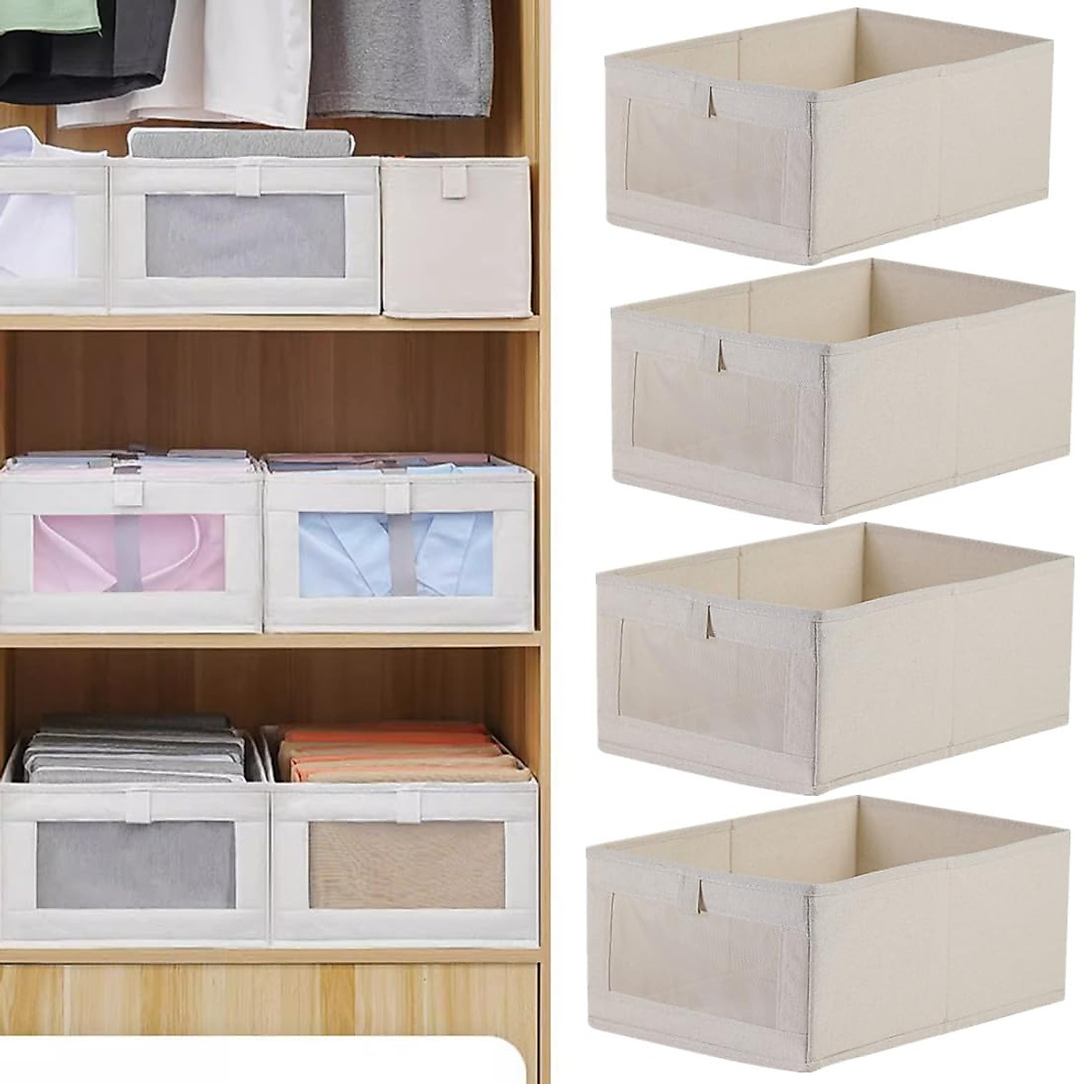 CHANYEEKIT Linen Storage Bins Wardrobe Storage Baskets Shelf Organizer Containers for Organizing Clothing, Jeans, Toys, Books, Shelves, Closet Organizers