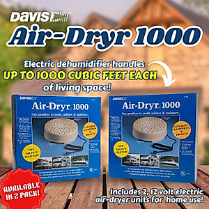 Davis Instruments Air-Dryr 1000 Dehumidifier Bundle (2 Pack) Quiet Boat Dehumidifier for Moisture Problems and Wet Air Solution - Portable Space Heater for RV or Campers - Compact Electric Boat Heater
