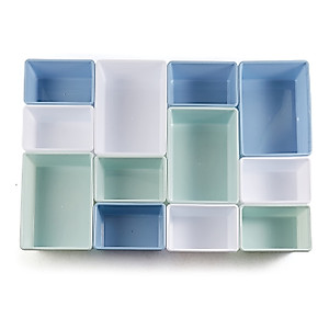 Amazon Basics Kids Toy Storage Organizer with 12 Plastic Bins - Grey Wood with Blue Bins