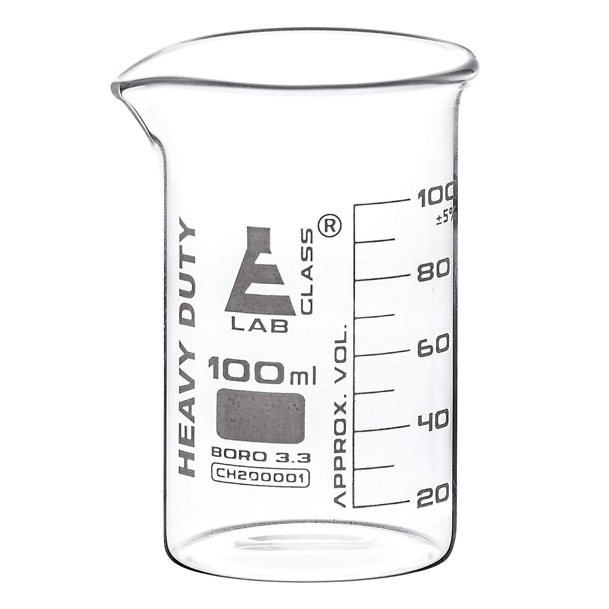 EISCO Heavy Duty Beaker, 100ml - 5mm Thick, Uniform Walls - Superior Durability & Chemical Resistance - White Graduations - Borosilicate 3.3 Glass