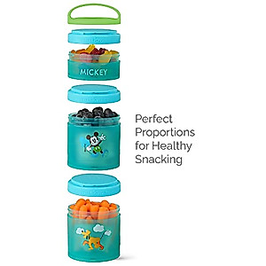 Whiskware Disney Stackable Snack Containers for Kids and Toddlers, 3 Stackable Snack Cups for School and Travel, Mickey and Pluto