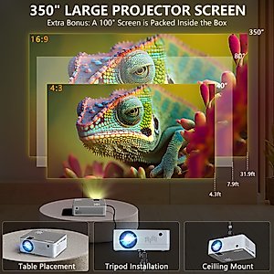 SIVEPY Projector With Wifi and 5.1 Bluetooth, 5G WiFi Native 1080P/12000L 4K Supported, Portable Outdoor with Carry Bag Projector Video Projector Phone Projector with Screen for iPhone,TV Stick, Mac