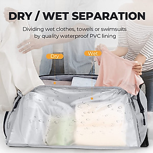 Duffel Gym Bag for Women, 40L Sports Bag for Men, Foldable Workout Bag with Shoe Compartment and Wet Pocket, Lightweight Weekender Overnight Bags (Grey)