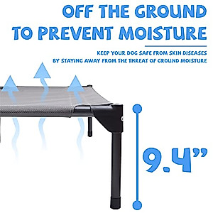 YUNYUDashing Elevated Dog Bed, Portable Raised Dog Bed for Indoor & Outdoor Use, Dog Cot Easy to Install and Clean Non-Slip Rubber Feet, Breathable Mesh, Suitable for Small to Large Dogs, Grey