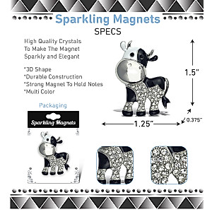Aqua79 Cow Sparkling Refrigerator Magnet - Silver Sparkling Charm Rhinestones Crystals, Cute Sparkly Farm Animal Magnet for Kitchen Door Fridge, Cool Home and Office Novelty Decor - 1.5 Inches